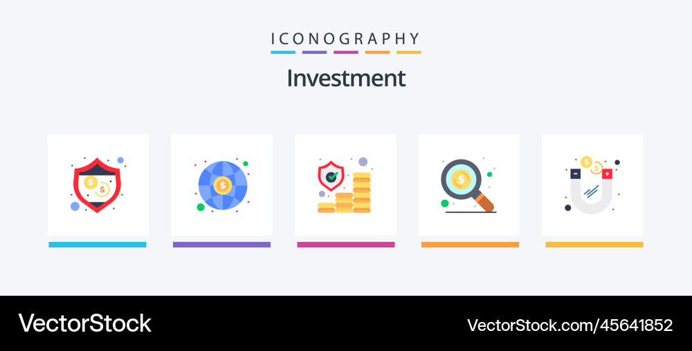 Investment flat 5 icon pack including money Vector Image