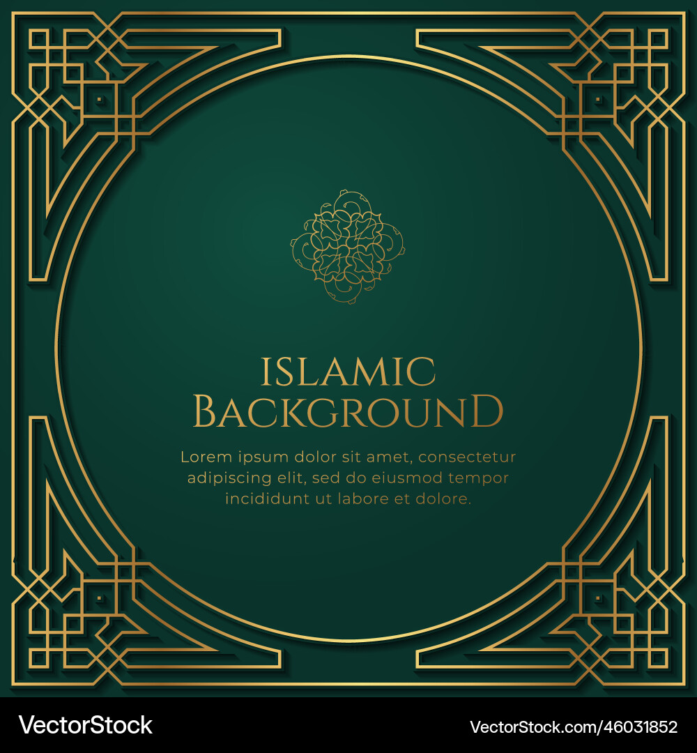 Islamic arabic green golden frame background Vector Image