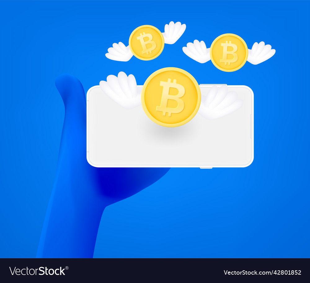 Mining bitcoins using mobile application 3d Vector Image