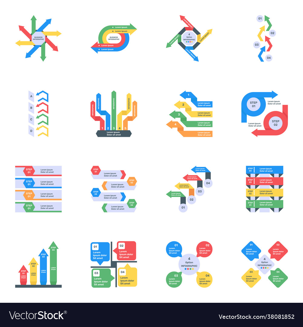 Pack statistics flat icons Royalty Free Vector Image