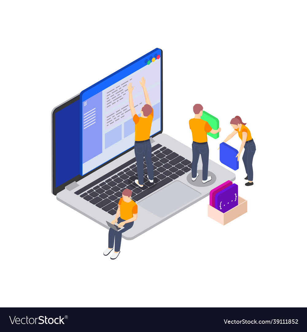 People Coding Isometric Composition Royalty Free Vector 6196