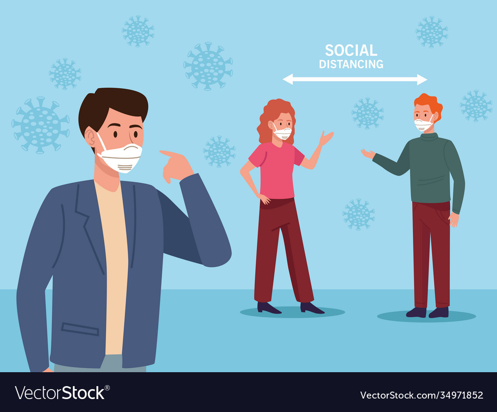 People wearing medical masks and social distance Vector Image