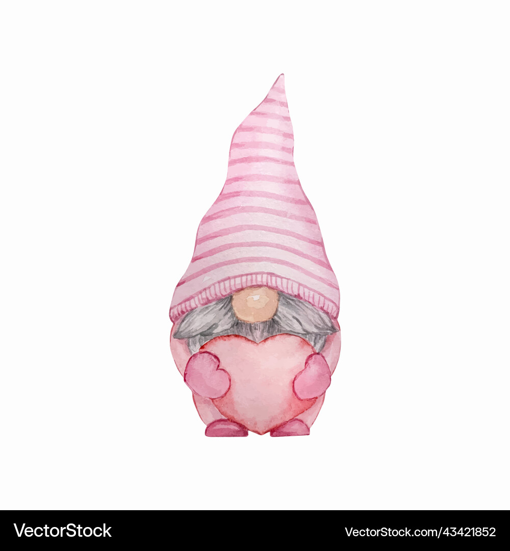 Pink valentine gnome with heart Royalty Free Vector Image