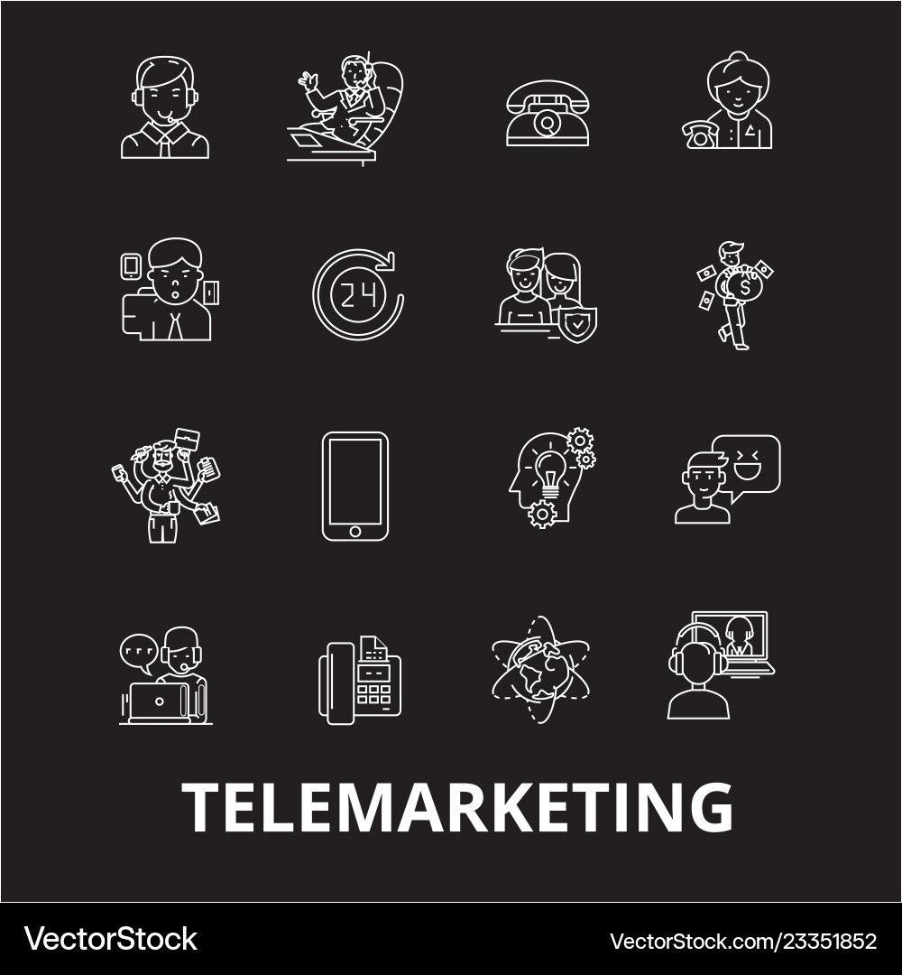 Telemarketing editable line icons set Royalty Free Vector