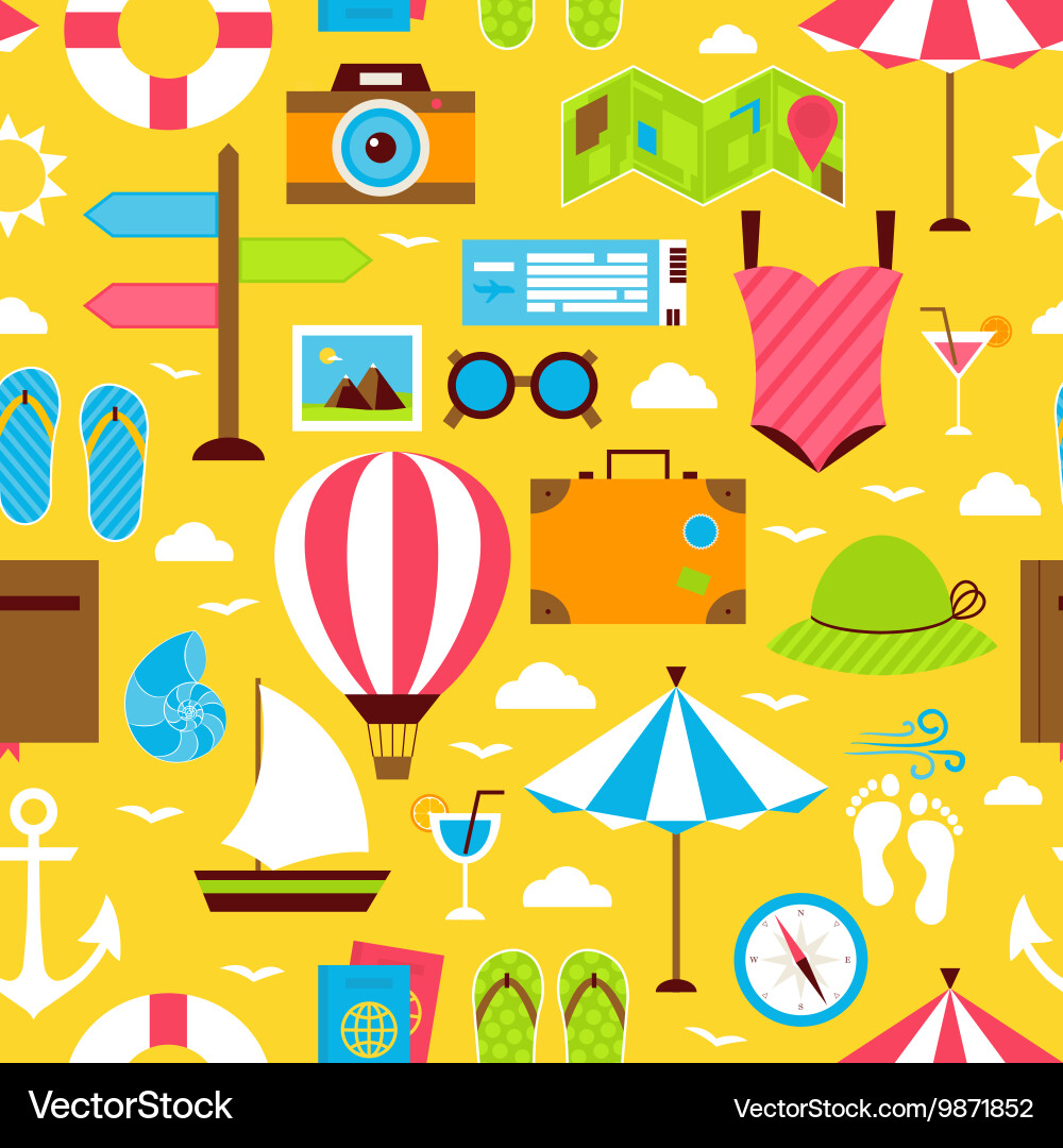 Yellow flat summer travel voyage seamless pattern Vector Image