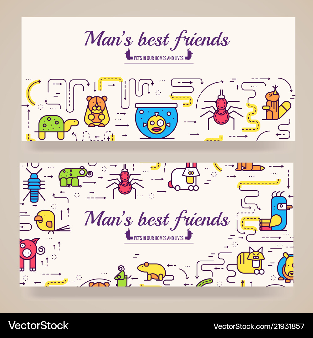 Animal brochure cards thin line set cute Vector Image
