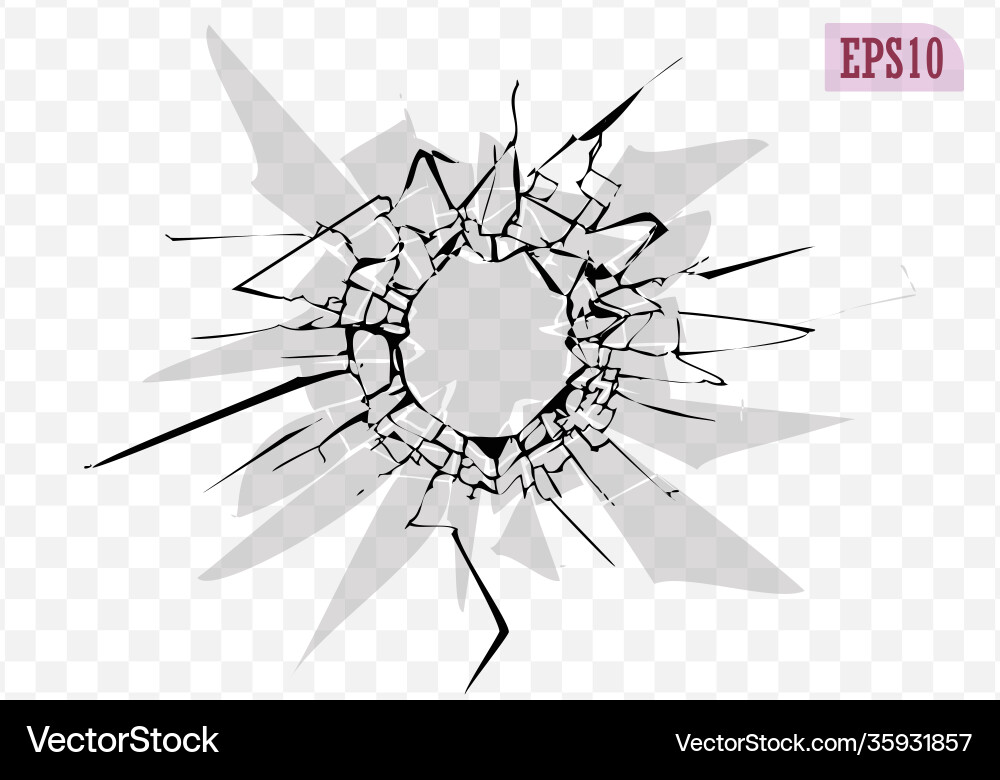 Broken glass cracks bullet marks on glass Vector Image