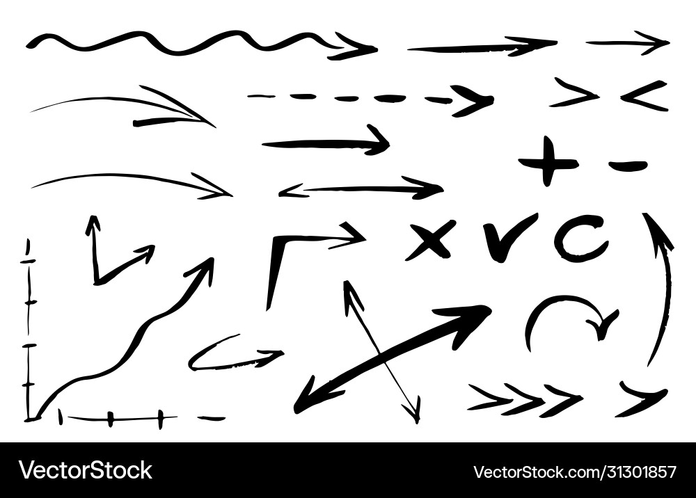 Brushed arrow set hand made isolated icons Vector Image