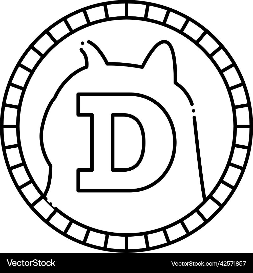 Dogecoin cryptocurrency coin line icon Royalty Free Vector