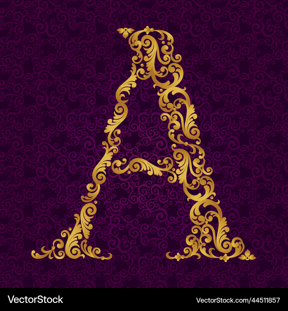 Gold font type letter a uppercase Royalty Free Vector Image