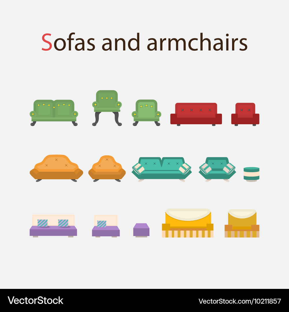 Icon set of sofas and armchairs Royalty Free Vector Image