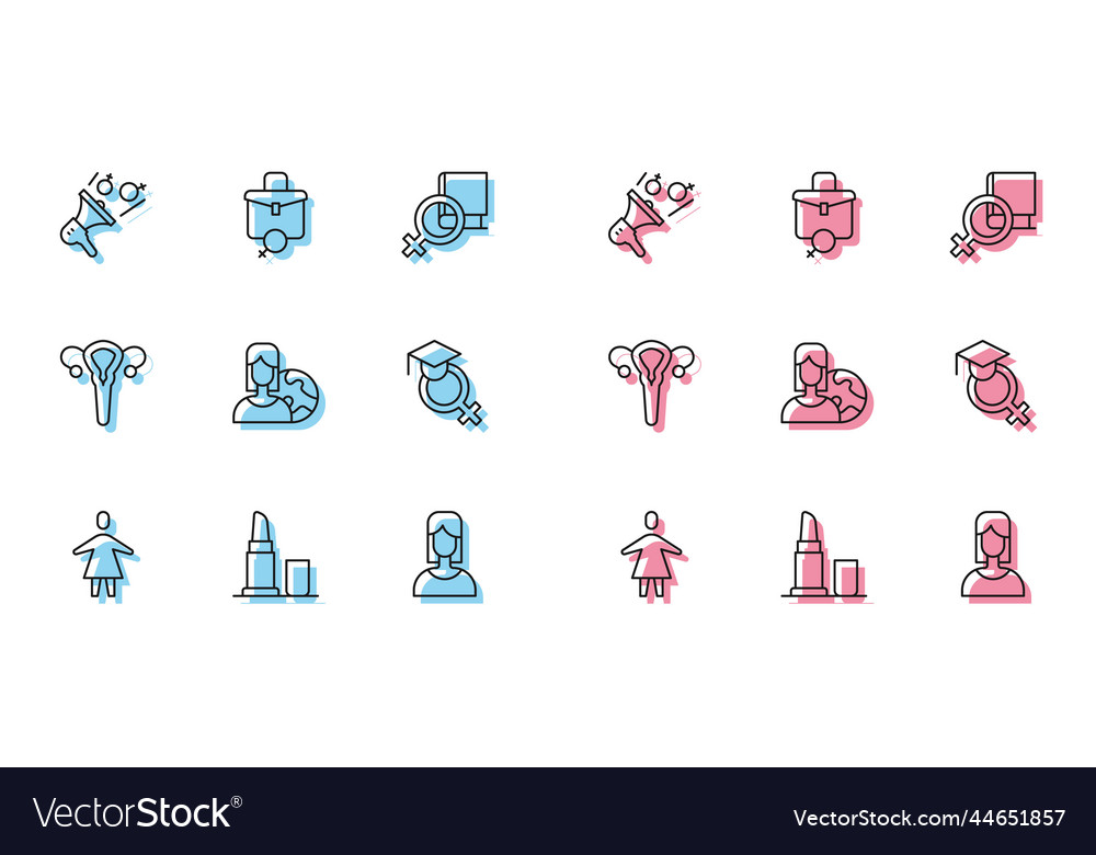 Set Line Female Lipstick Feminist Activist Vector Image