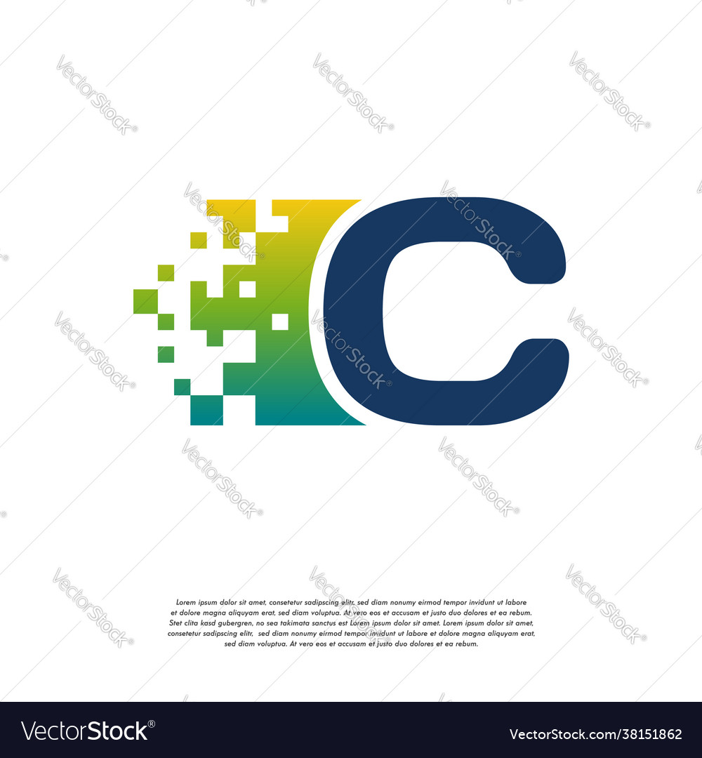 C initial tech logo cool pixel Royalty Free Vector Image