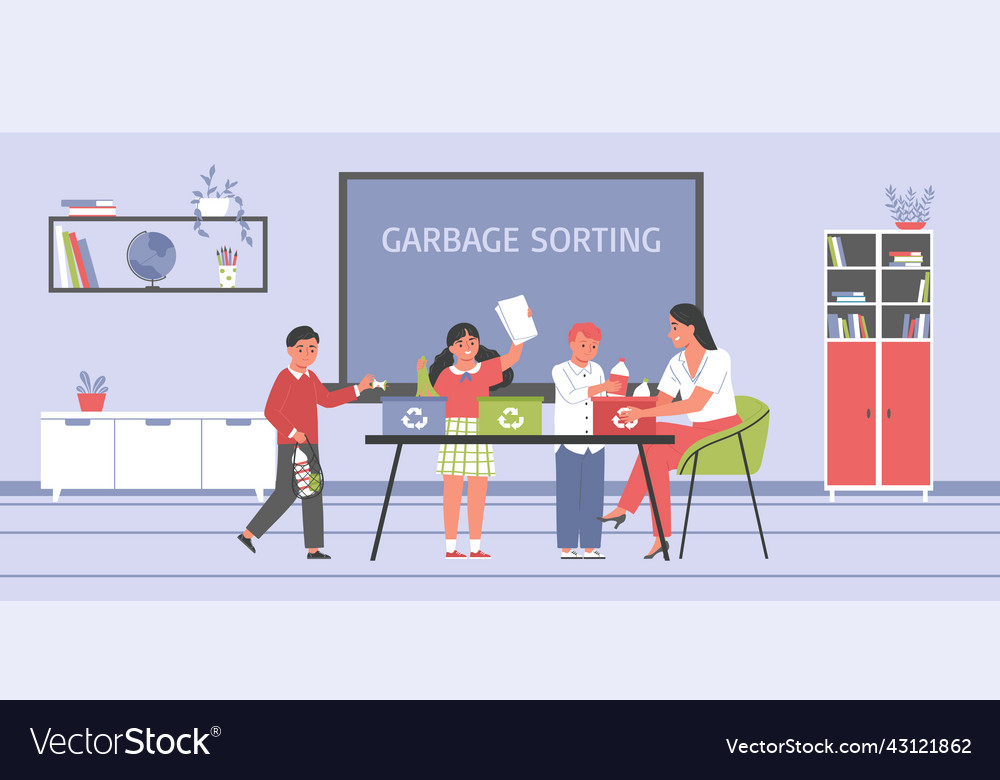 Children sorting garbage composition Royalty Free Vector