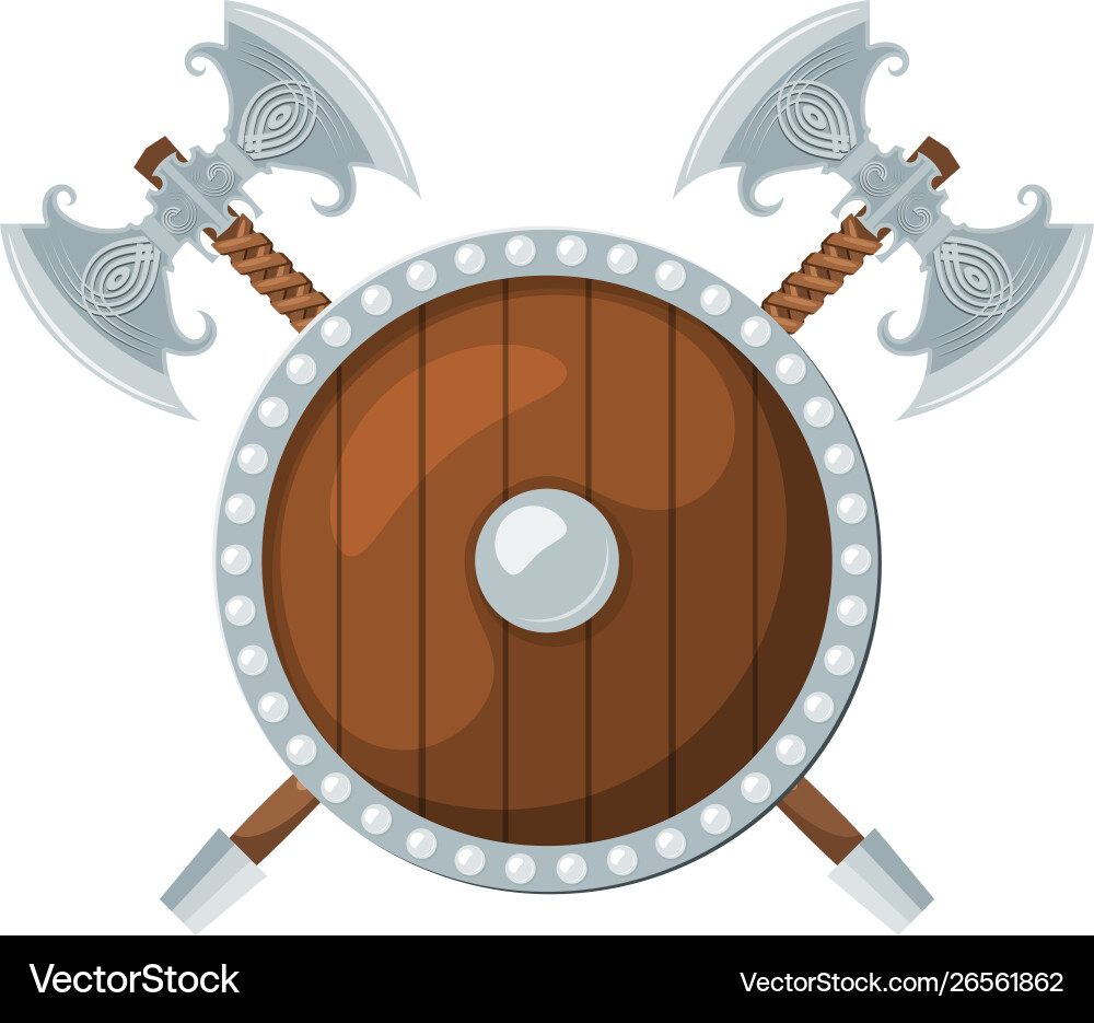 Color image a round shield and two battle axes Vector Image