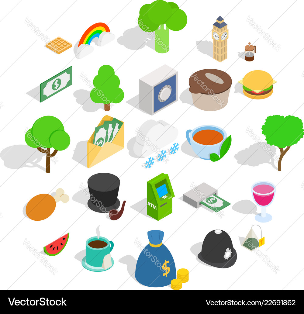 Eastern hemisphere icons set isometric style Vector Image