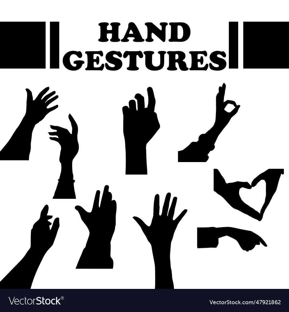Hand gestures silhouette icons action Royalty Free Vector