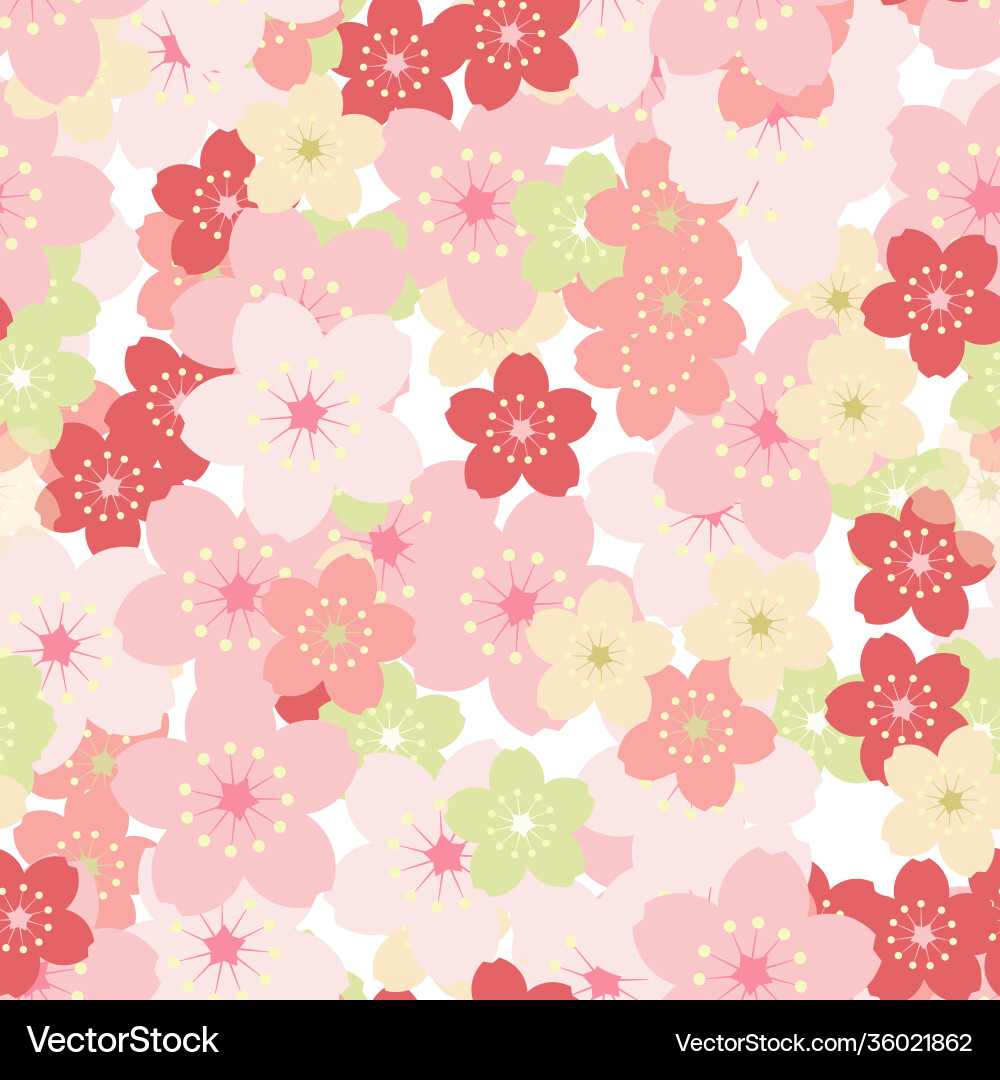 Seamless pattern colorful sakura flowers on white Vector Image