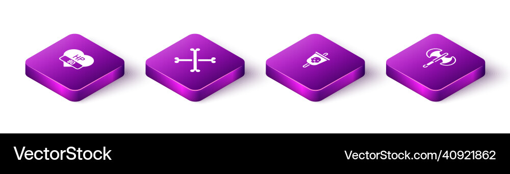 Set isometric video game bar crossed human bones Vector Image