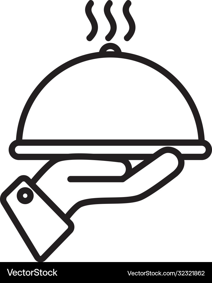 Waiter hand holding a platter icon line style Vector Image