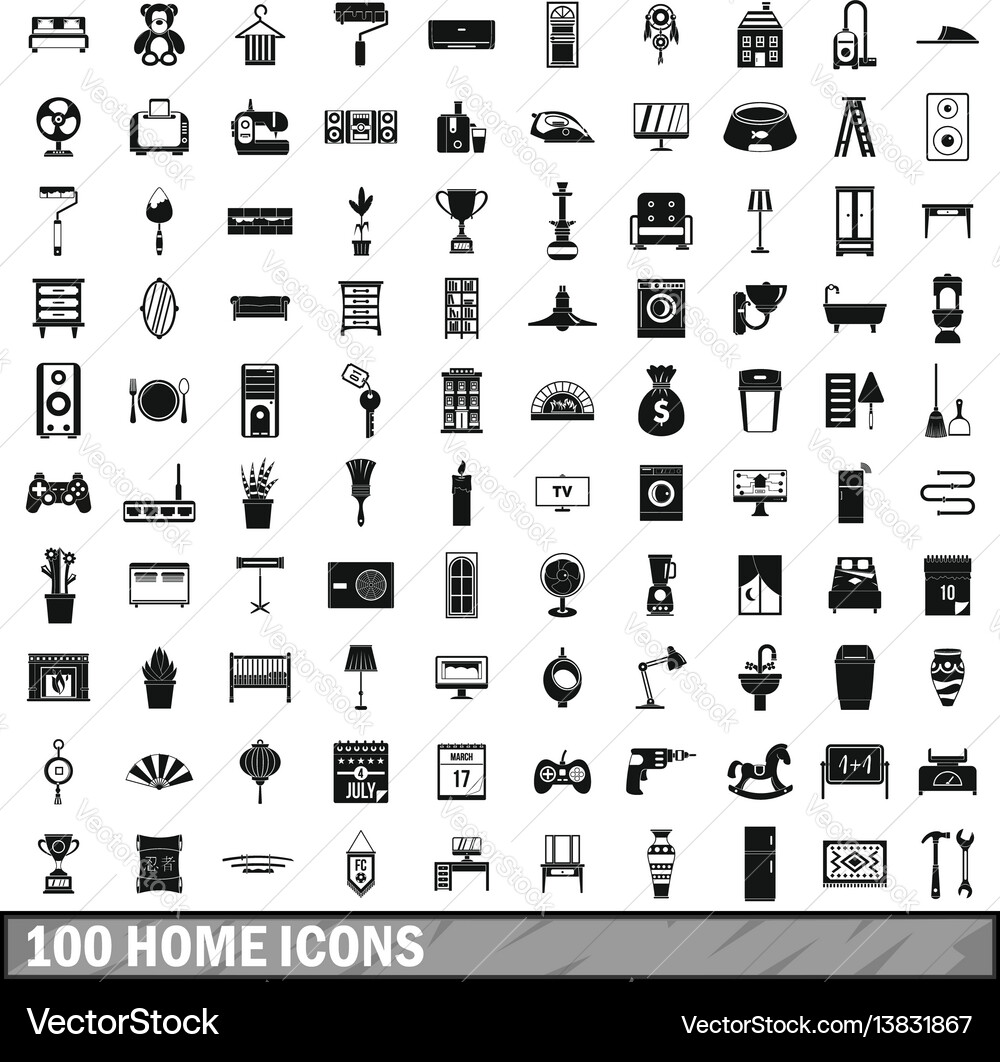 100 home icons set simple style Royalty Free Vector Image