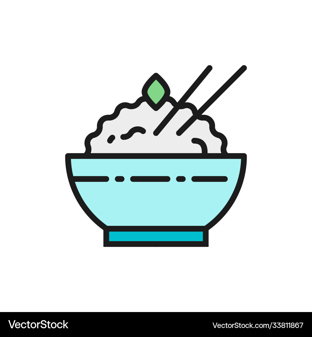 Bowl cooked rice flat color line icon Royalty Free Vector