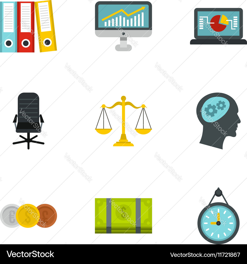 Business icons set flat style Royalty Free Vector Image