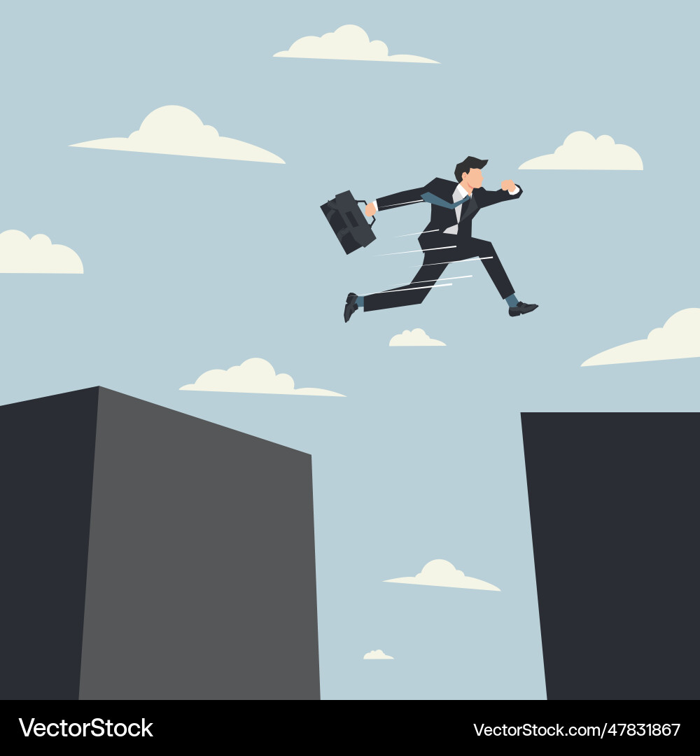 Businessman jumping from the obstacle course Vector Image