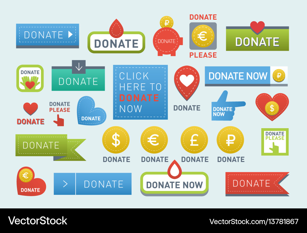 Donate buttons set help icon Royalty Free Vector Image