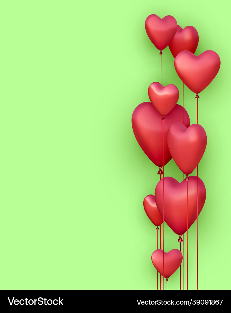 Green background with realistic 3d pink heart Vector Image