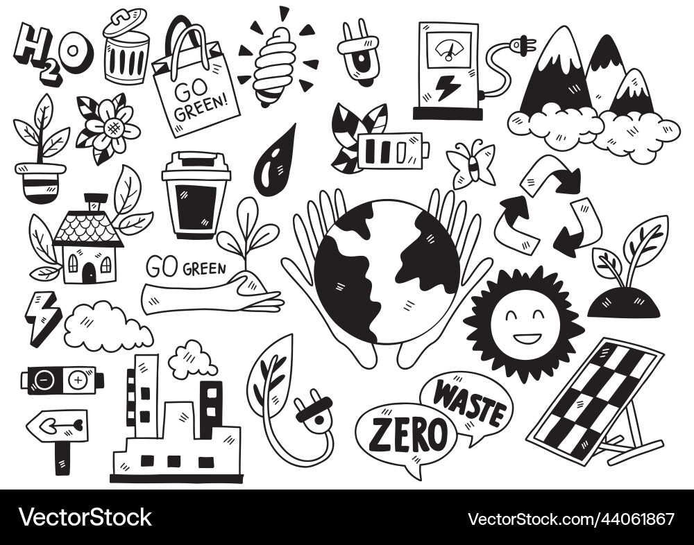 Hand drawn style modern green energy doodle Vector Image