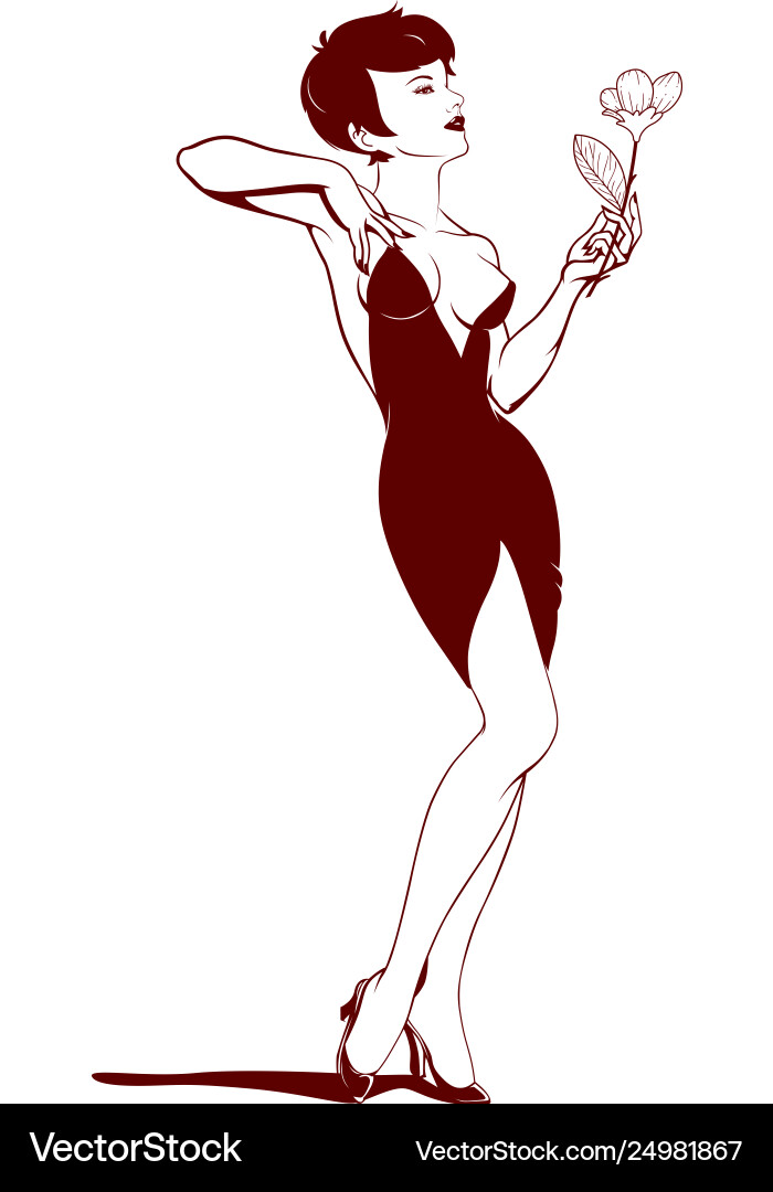 Lady in red with a flower Royalty Free Vector Image