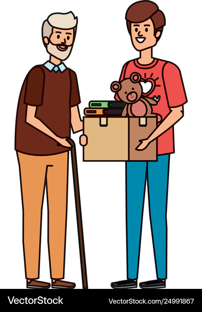Man volunteer giving a old donations box Vector Image