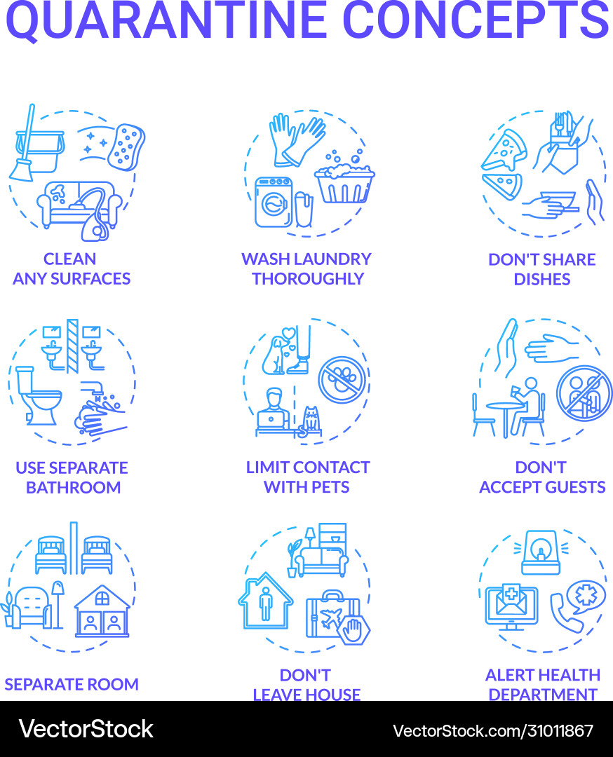 Quarantine blue concept icons set clean surfaces Vector Image