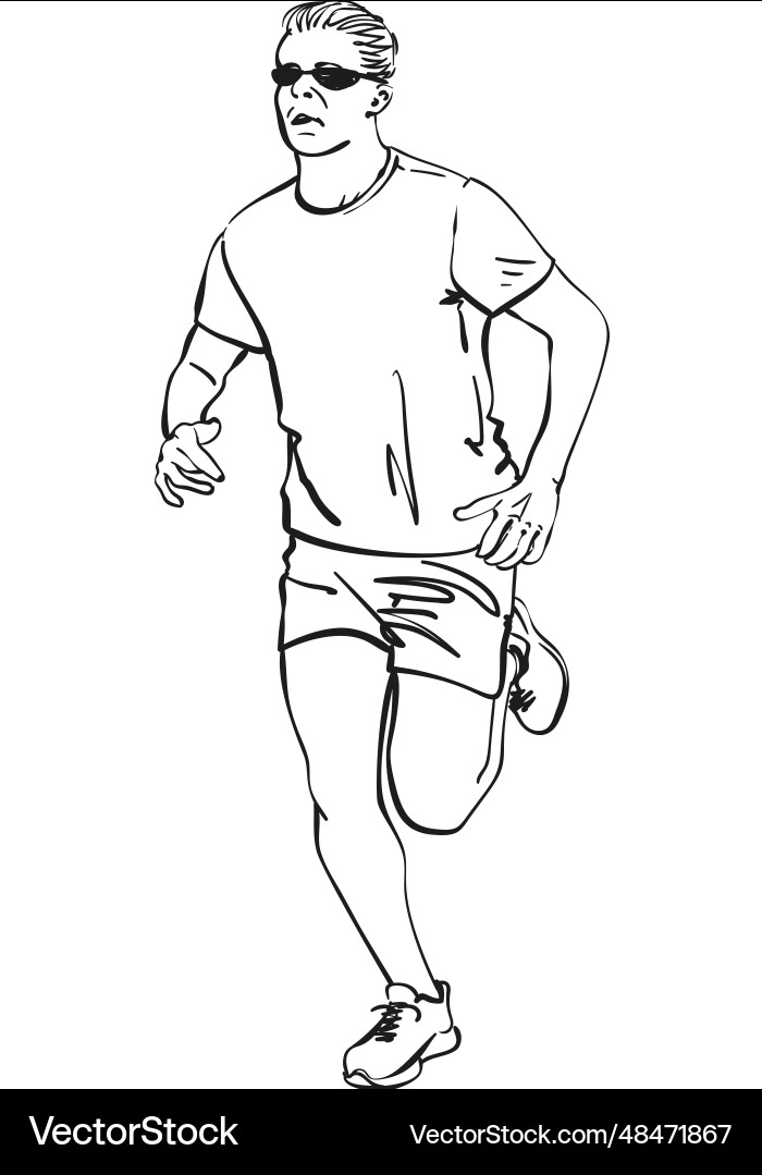 Sketch of running man hand drawn linear Royalty Free Vector