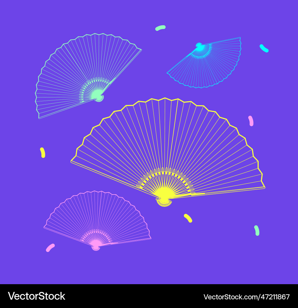 Vibrant color hand fans thin line set Royalty Free Vector