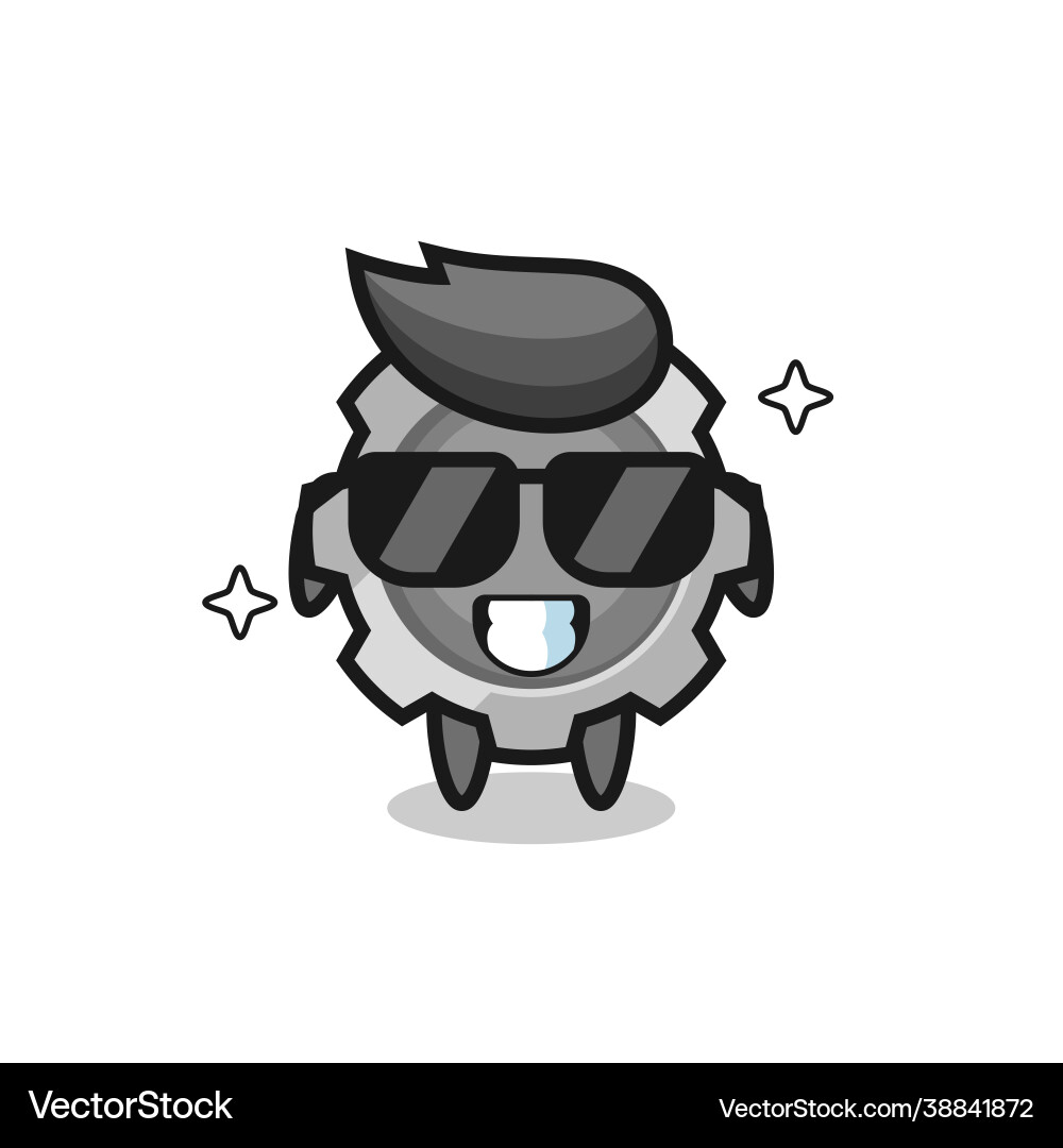 Cartoon mascot gear with cool gesture Royalty Free Vector