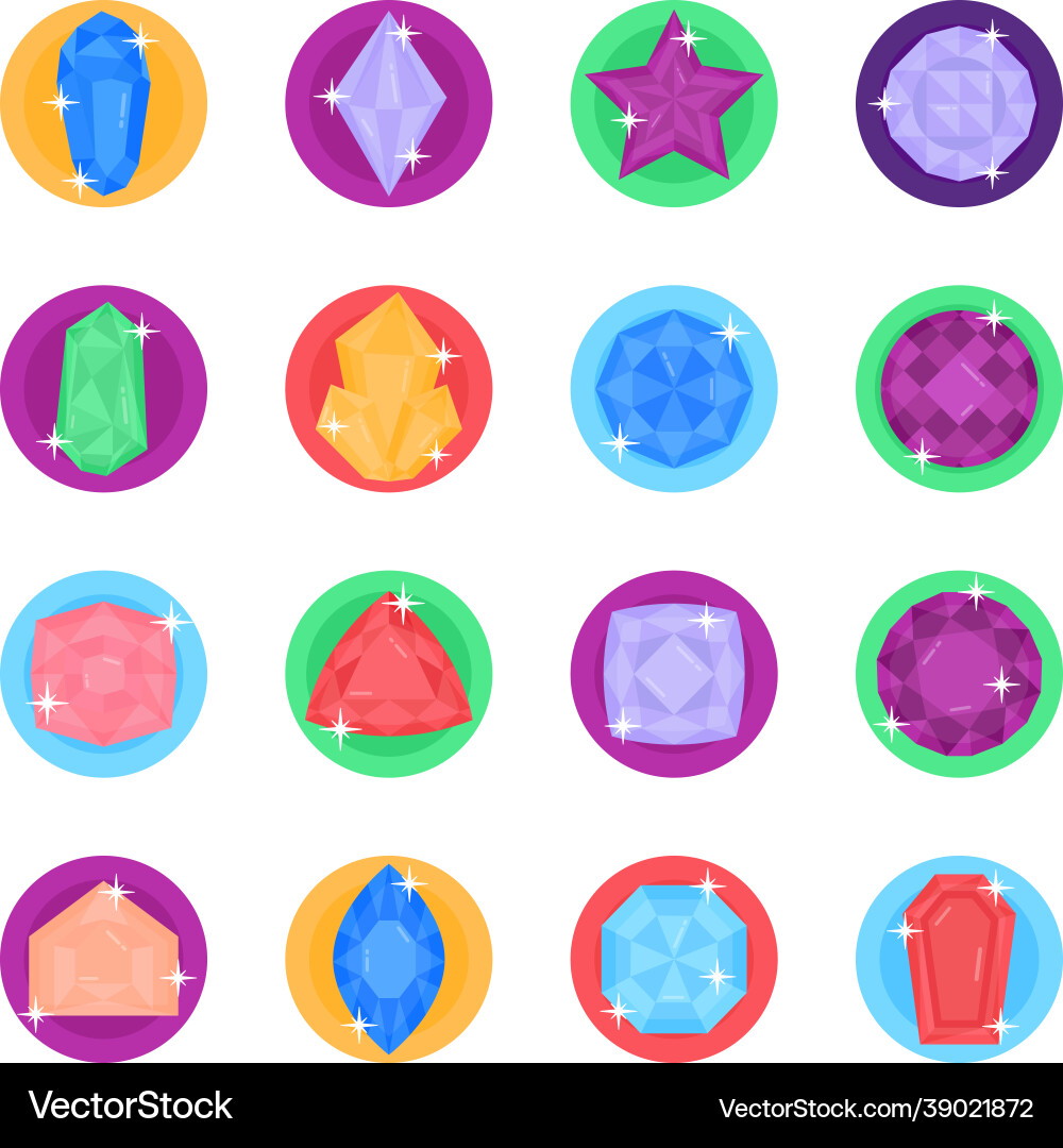 Flat icons precious stones in editable quality Vector Image