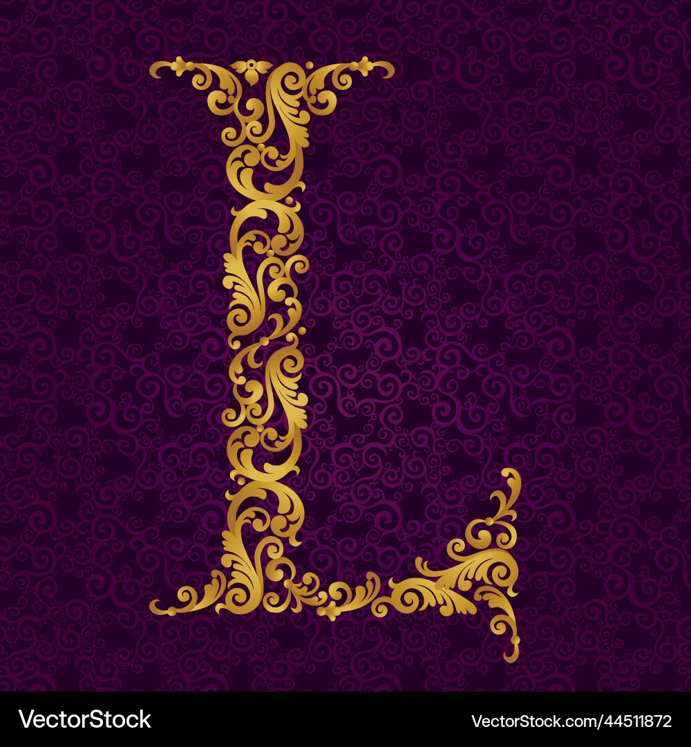 Gold font type letter l uppercase Royalty Free Vector Image