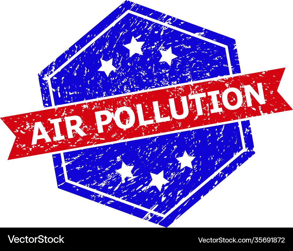 Hexagon bicolor air pollution stamp seal Vector Image