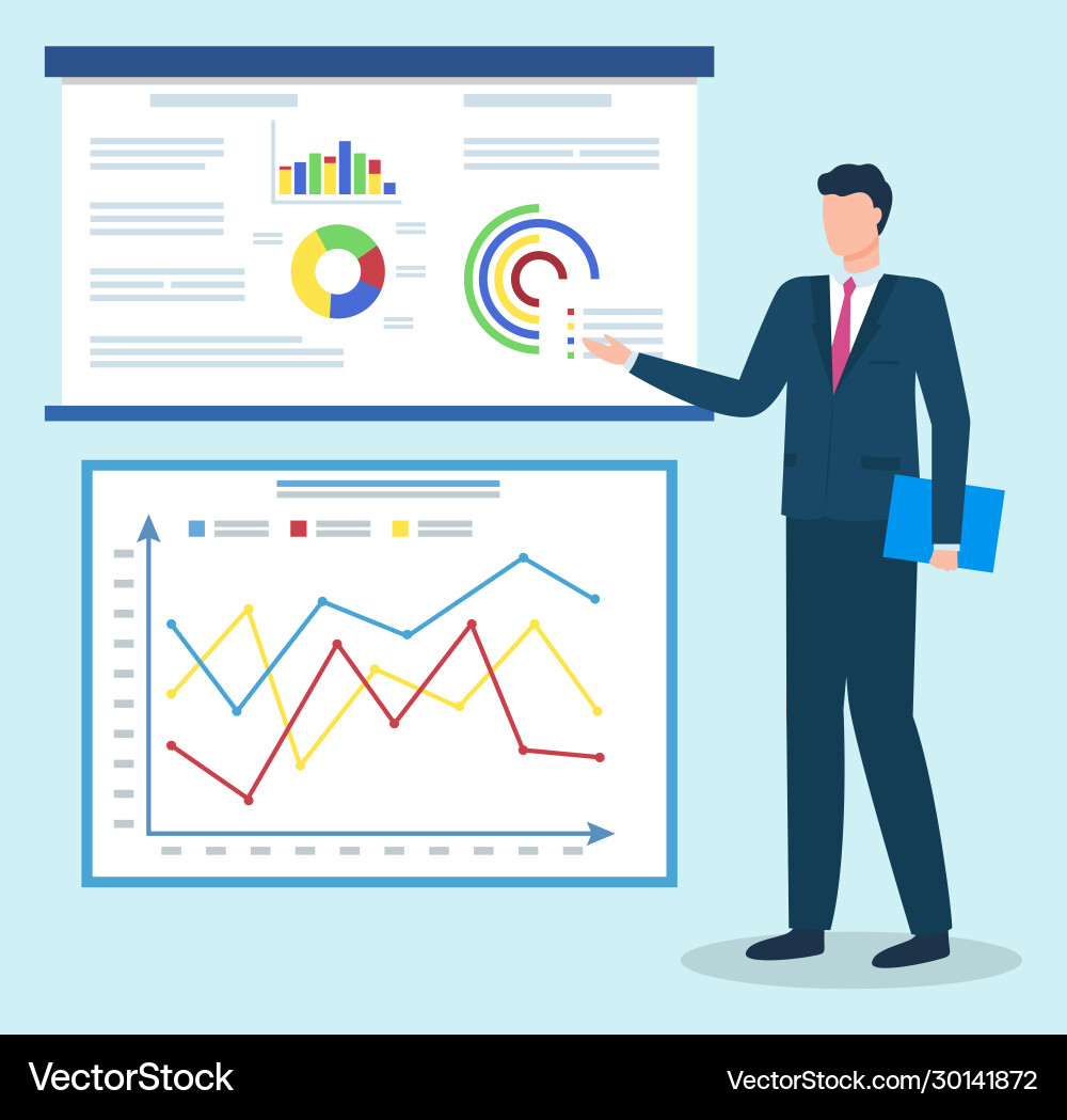Manager on business meeting data graphic on board Vector Image