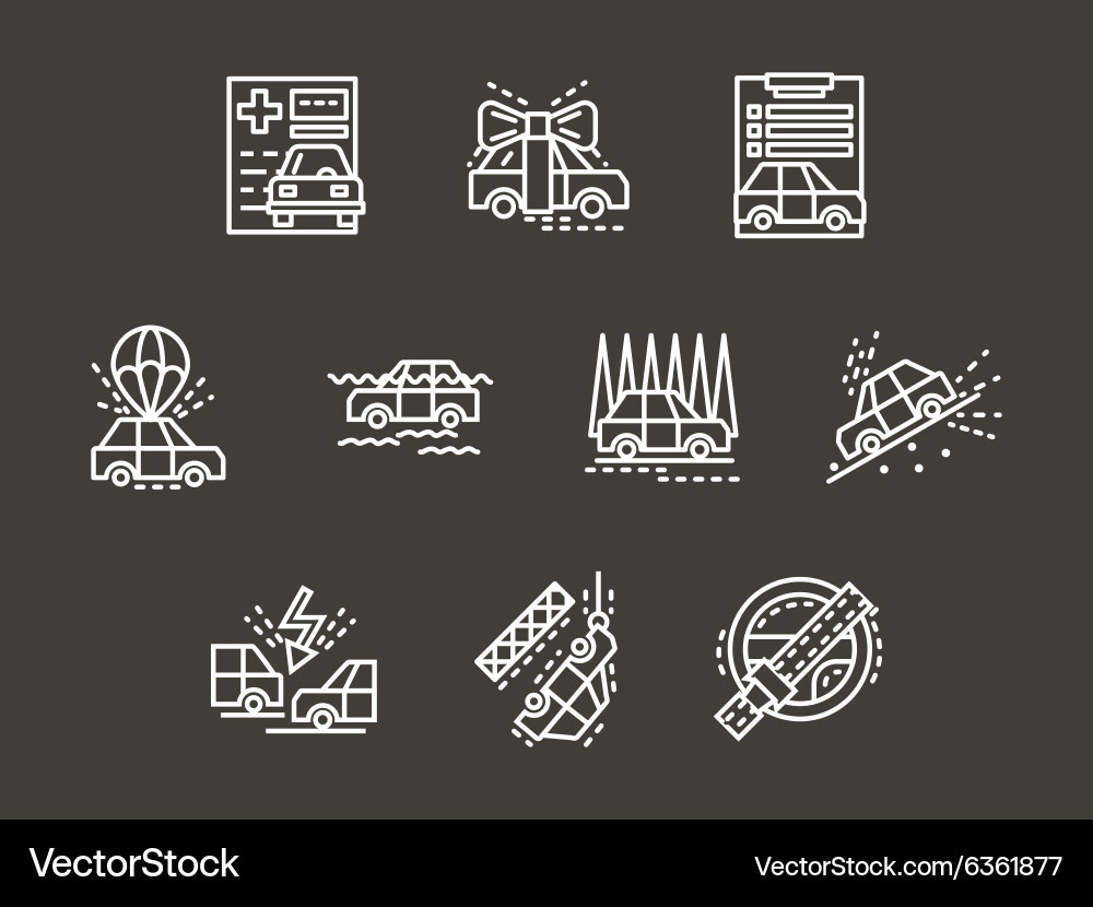 Auto insurance simple white line icons Royalty Free Vector