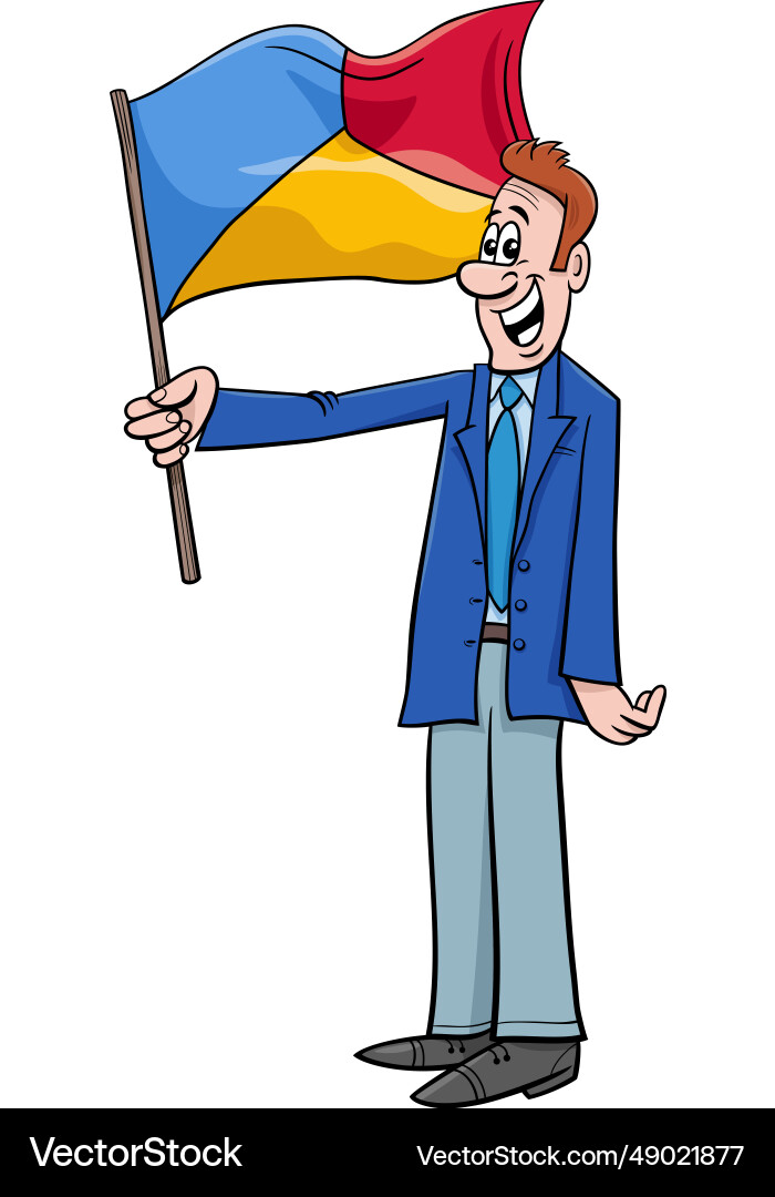 Cartoon man character holding a flag Royalty Free Vector
