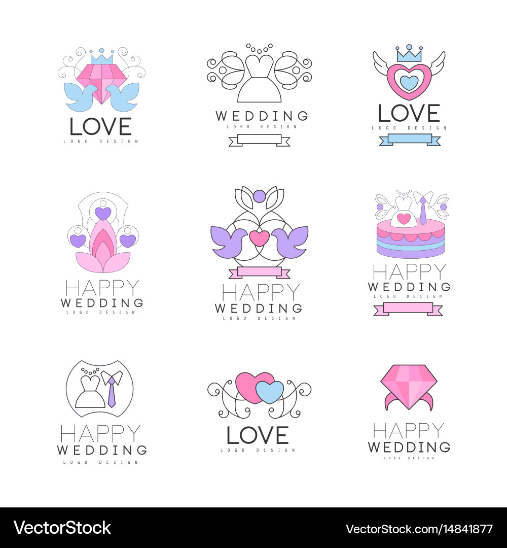 Love and wedding set for logo design collection Vector Image