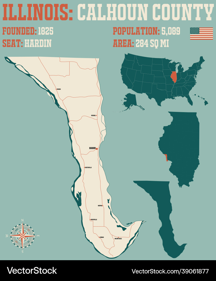 Map of calhoun county in illinois Royalty Free Vector Image