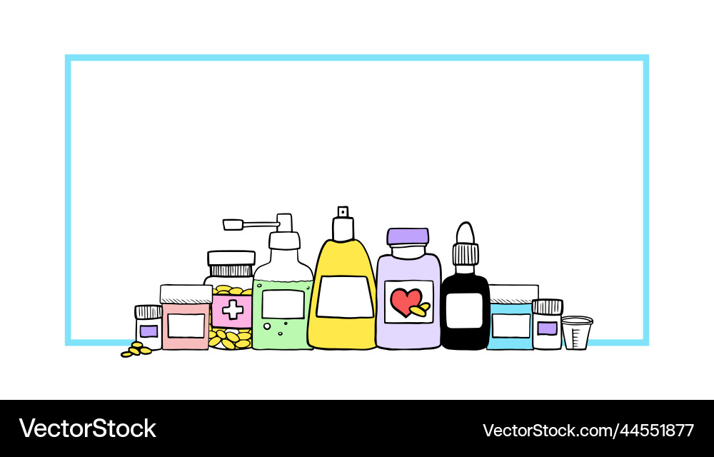 Pharmacy and medicine frame with hand drawn Vector Image