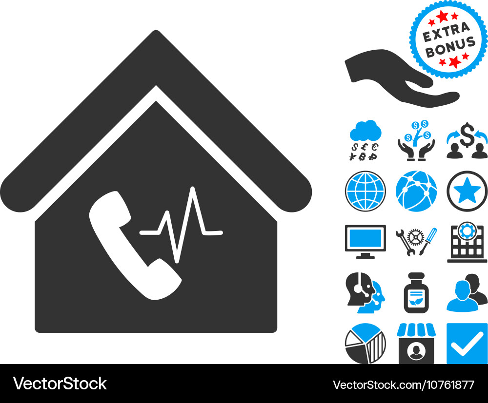 Phone station building flat icon with bonus Vector Image