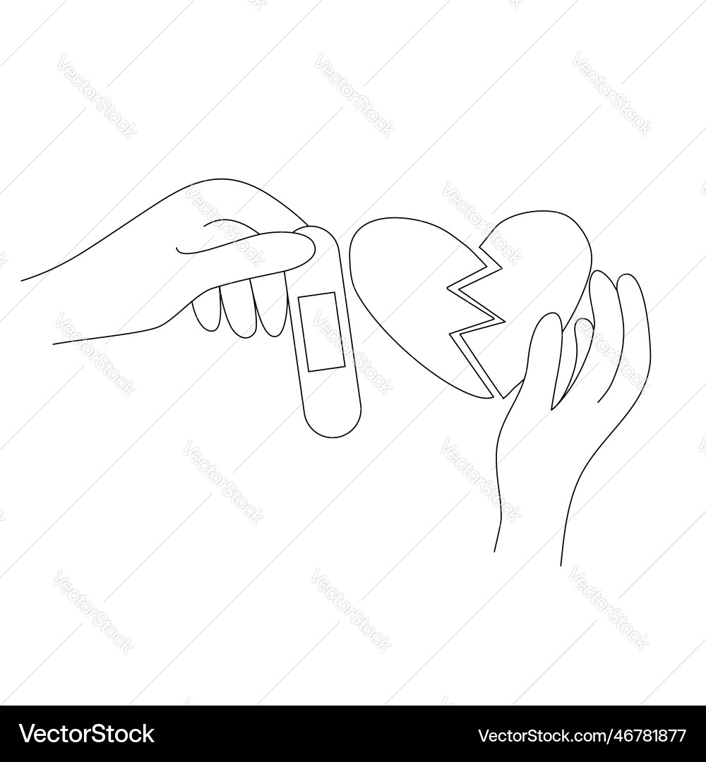 Two hands trying to repair broken heart Royalty Free Vector