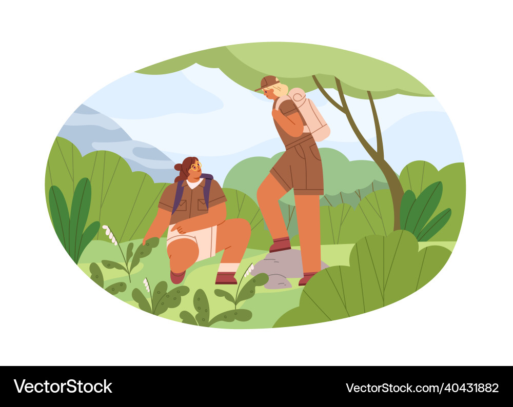 Botanists exploring nature and plants women Vector Image