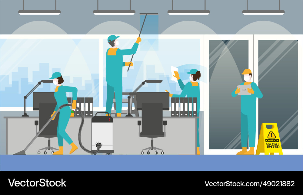 Cleaning team in office workplace room clean Vector Image